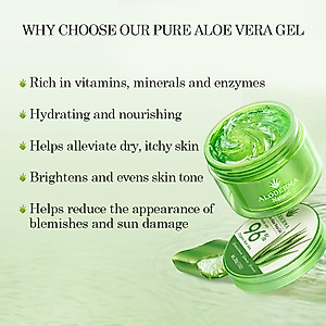 Aloderma Organic Aloe Vera Gel for Face & Body, 96% Pure Aloe Gel Made within 12 Hours of Harvest, Ideal for Skin, Scalp, & Hair Hydration, Calming Moisturizer for Soothing After Sun Care Relief, 7oz