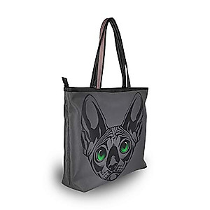Large Shoulder Bag Sphynx Cat Handbag Tote Bag With Zipper for Work Travel Beach Shopping School
