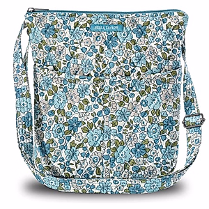 Bella Taylor Country Floral Feedsack Collection, Quilted Cotton Hipster Crossbody Handbag for Women, Delicate Floral Blue