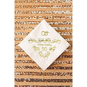 Crisky 50th Wedding Anniversaray Napkins Golden Cocktail Beverage Napkins, 50th Wedding Anniversary Decorations for Candy Cake Table, 50 Pcs, 3-ply