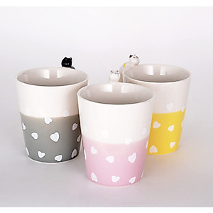 Fuji Merchandise Genki Cats Novelty Coffee Cups With Cat Peeking Handle 12 fl oz Kitten Neko Design (Sora)