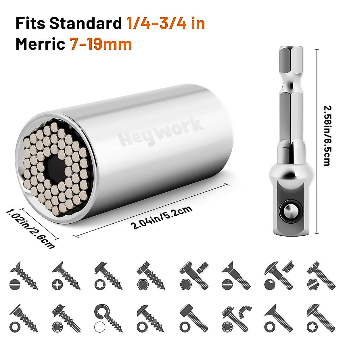 Heywork Universal Socket Tools Gifts for Men Dad, Birthday Gifts Super Socket with Power Drill Socket Adapter, Cool Gadgets for Men/Dad/Women/Husband 1/4"-3/4"（7-19mm）-Gift Box