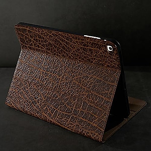 Gexmil Case for iPad 9.7 Inch,6th/5th Generation(2018/2017)-iPad Air 2/1 Gen. Genuine Leather Cover Anti Fingerprint/Slip,Cowhide Folio Cover Auto Sleep/Wake with Adjustable Stand,Buffalo Pattern