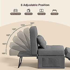 Aiho Sleeper Chair Bed, 4 in 1 Convertible Chair Sofa Bed, Assembly-Free Sofa Chair Bed with Adjustable Backrest Linen Fabric, for Living Room Apartment Office, Dark Grey