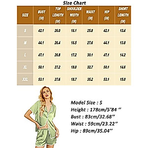 eshion Satin Pajamas for Teen Girls Satin Pajama Shorts Set Notch Collar Pjs Summer Silk Loungewear (Aqua Green,L)