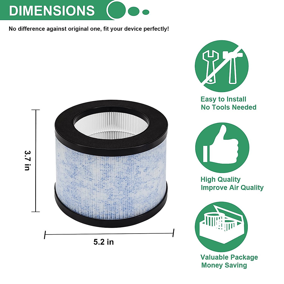 Skydiras MK01 MK06 DH-JH01 Air Filter Replacement, Compatible with AROEVE MK01 MK06 and Kloudi DH-JH01 Air Purifier, Intelabe EPI080/EP1080, and Elechomes EPI081/EP1081 Air Purifier, MG01JH Filter