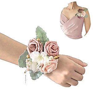 Lookein Set of 2 Bridesmaid Corsage for Wedding Flowers Shoulder Corsages Bridesmaid Gift Corsage Wristlet for Prom for Wedding Ceremony, Dusty Rose