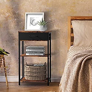 Industrial Printer Stand Rack 3 Tier Printer Table with Storage Printer Shelf with File Drawer Sofa Side Tables Nightstand for Bedroom Machine Stand Holder for Office and Home, Brown