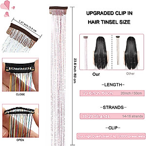AIFIHIYI 23.6 Inch Hair Tinsel Clip in, Extra Long Glitter Tinsel Hair Extensions Clip in Hair Tinsel Heat Resistant Pink Hair Tensile Kit Sparkle Fairy Hair Accessories for Girls Kids Women (Pink)