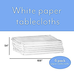 Upper Midland Products Paper Tablecloths 54”x 108”- 6 Pack 3 Ply Paper Table Cloths with Plastic Backing, Eco Friendly Poly Lined Disposable Paper Tablecloths Crisp White Table Cover Paper (6-Pack)