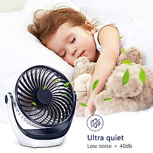 Aluan Desk Fan Small Table Fan with Strong Airflow Quiet Operation Portable Fan Speed Adjustable Head 360°Rotatable Mini Personal Fan for Home Office Bedroom Table and Desktop 5.1 Inch