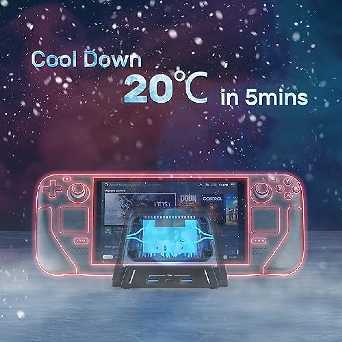 Unitek ROG Ally/Steam Deck Docking Station - Cooling Charging Dock with Gigabit Ethernet, HDMI 2.0 4K@60Hz, 100W PD Charging, 3*USB 5Gbps, RGB Lights for Steamdeck, ROG Ally, Type-C Devices