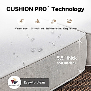 SUNSHINE VALLEY Swivel Glider 4 Piece Patio Furniture Set with Swivel Chairs, Patio Set with 4.92" Extra Wide Armrest, Wicker Patio Furniture with 26.3" Deep Seating and 5.5" Thick Cushions, Grey