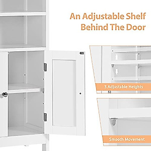 Yaheetech Bathroom Floor Cabinet, Free Standing Cabinet with Double Door and Adjustable Shelves, Side Tall Storage Organizer for Living Room/Kitchen/Hallway/Home Office, White