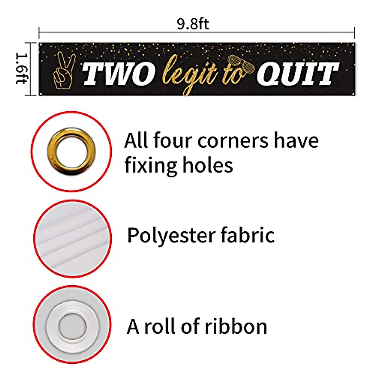 Two Legit To Quit 2nd Birthday Banner - Large Party Backdrop