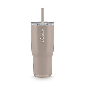 REDUCE Cold1 24 oz Tumbler with Lid and Straw - Dual-Wall Vacuum Insulated Stainless Steel Tumbler - Keeps Drinks Cold up to 24 Hours - Inner Ounce Markings to Track Hydration - OG Sand