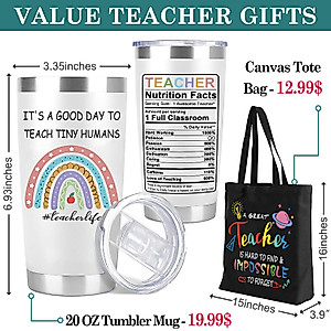 Teacher Appreciation Gifts with Tumbler and Tote Bag, Daycare Teacher Gifts for Birthday with Travel Beach Bag and Cup