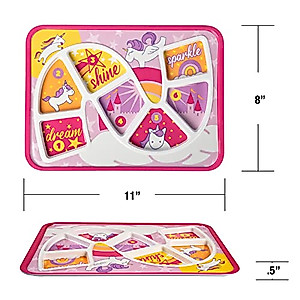 GSM Brands Kids Dinner Plate for Picky Eating Toddlers: Healthy Constructive Fun Meal Time, Divided Portions, Rainbow Unicorn Themed