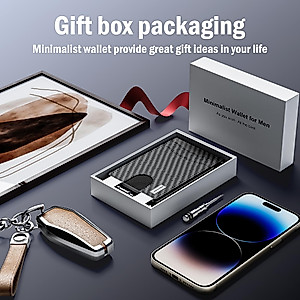 umoven Wallet for Men - Slim Leather RFID Blocking Bifold Minimalist Wallet with Metal Pop-Up Card Holder, Money Clip, Credit Card Slots - Men's Wallet, Carbon Fiber