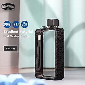 MOCHIC CUP Flat Water Bottle Travel Flask Portable Travel Mug BPA Free A5 Water Bottle for Sports Camping Gym Fitness Outdoor 13oz Fit in Any Bag (Black)…