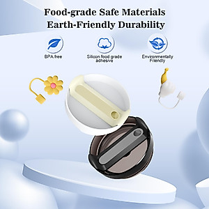 BANANABAY Tumbler Lids for Stanley, 2Pcs 2024 NEW Replacement Lid for Stanley & 4Pcs 0.4in Diameter Cute Silicone Straw Covers Cap for Stanley, Dust-Proof Drinking Straw Tips Lids, Best Gift Idea
