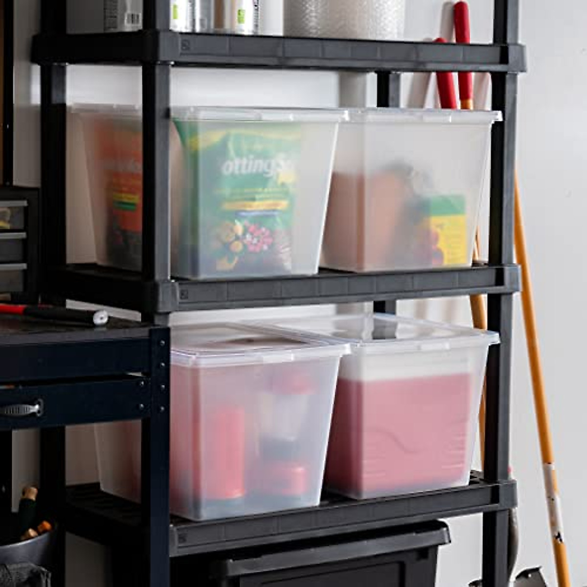 IRIS USA 36 Quart Plastic Storage Bin Tote Organizing Container with Latching Lid, Stackable and Nestable, Clear, 4 Pack