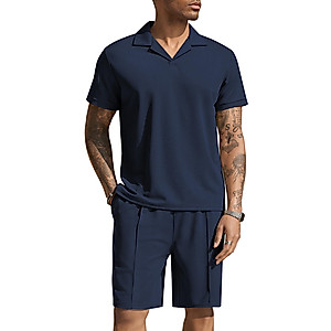 COOFANDY Men's Polo Shirt and Shorts Set 2 Piece Outfits Fashion Summer Tracksuits Short Sleeve Casual Polo Suit