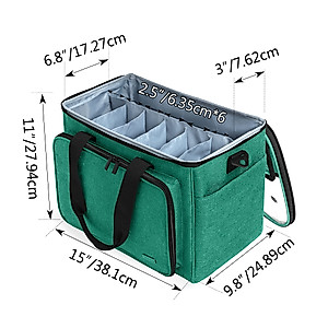 Teamoy Knitting Bag, Yarn Tote Organizer with Inner Divider (Sewn to Bottom) for Crochet Hooks, Knitting Needles(Up to 14”), Project and Supplies -No Accessories Included, Green
