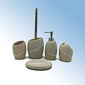 Bathroom accessory Set 5 Piece Bathroom Accessories with Soap Dispenser, Toothbrush Holder, Soap Dish, Toilet Brush with Holder, and Rinse Cup Bathroom Accessories Set for Home, Bathroom Decor (Cream)