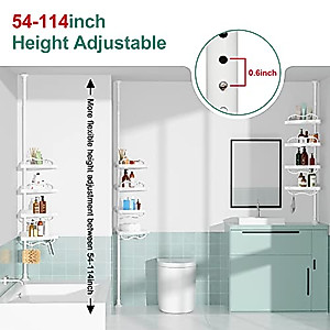 COCONUT Corner Shower Caddy Tension Pole, 54-114Inch Rust-proof 4 Tier Shower Organizer, Drill Free Telescoping Shower Shelves for Bathroom Bathtub (White)