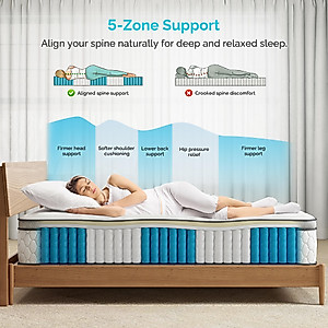 Serweet 12 Inch Memory Foam Hybrid Queen Mattress - 5-Zone Pocket Innersprings Motion Isolation - Heavier Coils for Durable Support -Pressure Relieving - Medium Firm - Made in Century-Old Factory