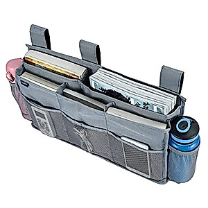 Zafit Bedside Caddy, 10 Pockets Hanging Bed Organizer for Hospital Beds, College Dorm Rooms or Baby Bed (Grey)