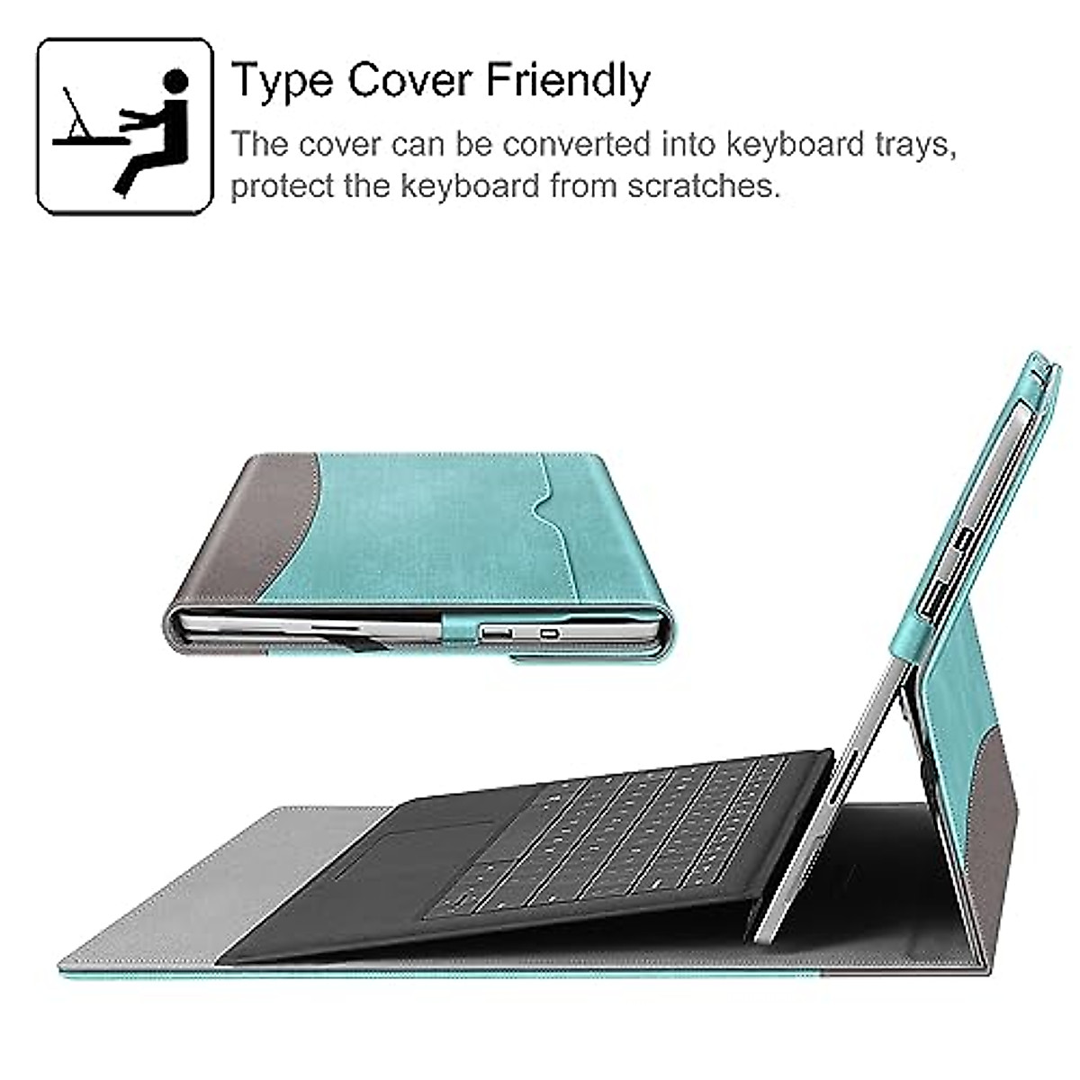 Fintie Case for 12.3 Inch Microsoft Surface Pro 7 Plus, Surface Pro 7, Surface Pro 6, Pro 5, Pro 4, Pro 3 - Portfolio Business Cover with Pocket, Compatible with Type Cover Keyboard, Turquoise