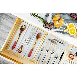 madesmart Utensil Tray - Large | Light Grey | Clear Soft Grip Collection | 3-compartment | Soft-grip Lining | Non-slip Feet | BPA-free