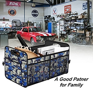 Femuar Car Trunk Organizer with 72L Large Capacity Waterproof Collapsible and 11 Pockets, Trunk Organizer for Car SUV/Jeep/Sedan, Large Size, Blue Camouflage