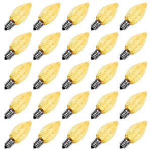 Meconard C7 Led Replacement Christmas Light Bulbs, C7 Shatterproof Led Bulbs for Christmas Indoor Outdoor String Lights, E12 Candelabra Base, Commercial Grade Holiday Bulbs, Warm White, 25 Pack