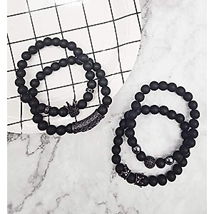CARSHIER 4 PCS Bracelets for Men Women Friendship Lava Stone Crown Bead Bracelets 8MM Natural Essential Oil Diffuser Beads Bangles Gifts