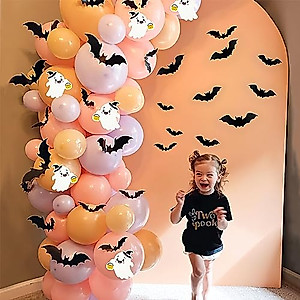 Halloween Balloon Arch Garland Kit, 129pcs 18" 10" 5" Pink Purple Balloons Decorations with BOO Fiol Balloon Ghost-pattern Cards for Halloween Baby Shower Decorations Halloween Day Party Supplies
