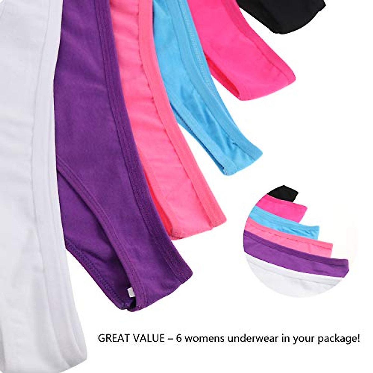 DRESHOW 6 Pack Women Underwear Thongs, Ladies Thong, Breathable Comfortable Cotton Panties Undies for Women Bikini Underwear