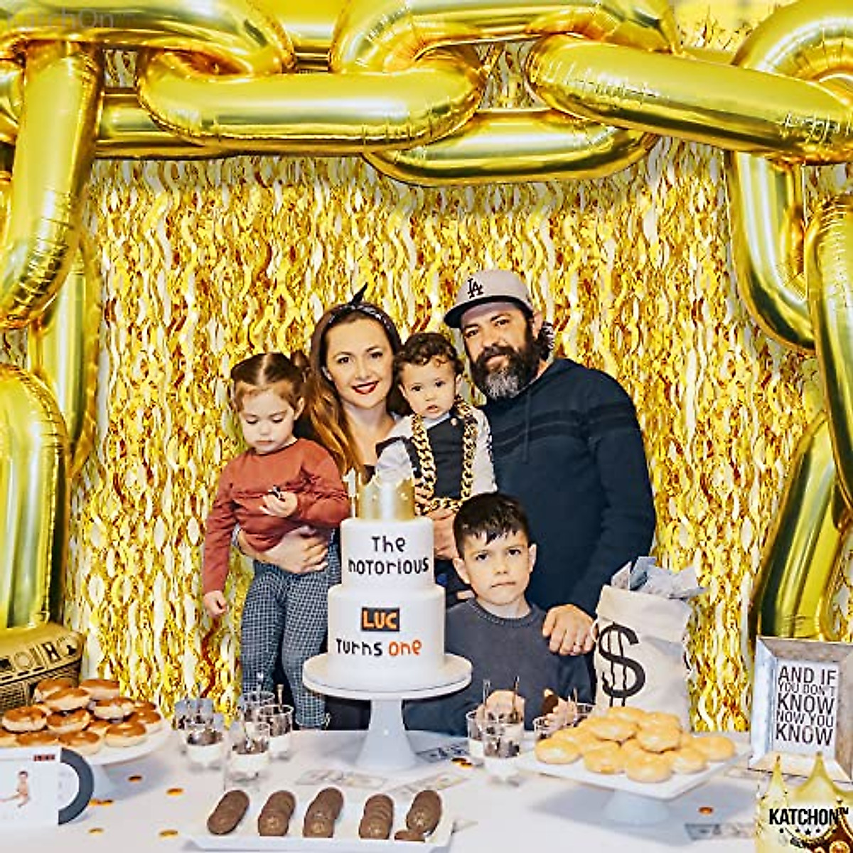 KatchOn, XtraLarge Wave Gold Backdrop Curtain - 6.4x3.2 Feet, Pack of 2 | Gold Fringe Curtain Backdrop for Gold Streamers Party Decorations | Gold Foil Curtain | Golden Birthday Decorations for Boys