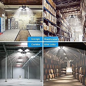 New Upgraded LED Garage Light, 6500K Ultra Bright 128 LED Shop Light with 5 Adjustable Panels, 120W LED Deformable Garage Ceiling Lights with E26 & E27 Screw Socket, for Garage, Workshop,2 Pack