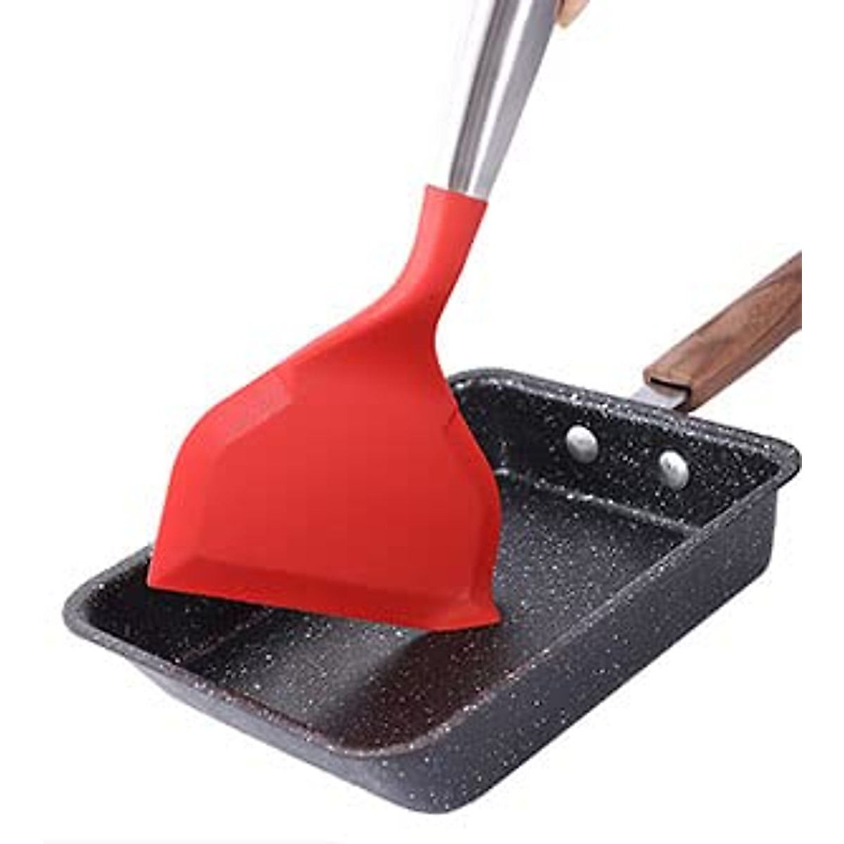 halteoly Silicone Spatula with Stainless steel Handle, Fish Spatula for Cooking Pancake Solid Turner, Nonstick Heat-Resistant Wide Flat Tamagoyaki Spatulas for Egg Tamales Pizza (Black)