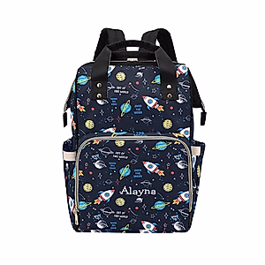 Yeshop Personalized Diaper Backpack Space Planet Rocket Multi Function Diaper Bag Travel Daypack Nursing Nappy Bag