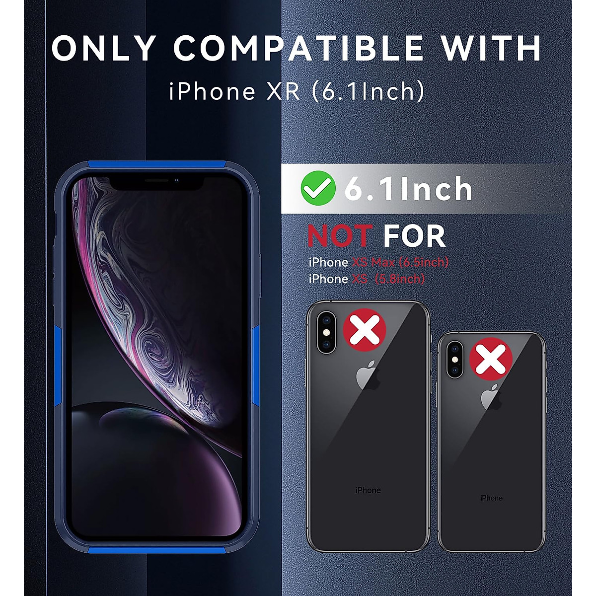 CONWOE for iPhone XR Case with Belt-Clip Holster[2Pcs Glass Screen Protector] [Dual Layer Military Grade Protection] [Support Magsafe] Shockproof Phone Case for iPhone XR 6.1 Inch (dark blue)