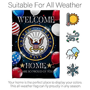 Breeze Decor Welcome Home Navy House Flag Armed Forces USN Seabee United State American Military Veteran Retire Official Decoration Banner Small Garden Yard Gift Double-Sided, Made in USA