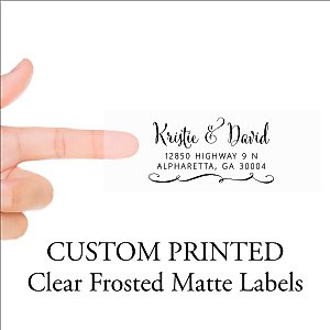 PrettySweetParty Clear Address Labels - Frosted Clear Transparent Custom Printed Personalized Return Address Labels for Envelopes (Calligraphy Script)