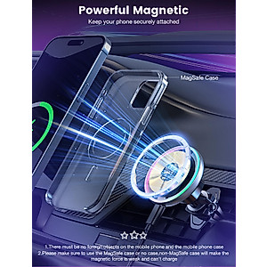 MOKPR for MagSafe Car Mount Charger- Wireless Car Charger Magnetic Cup Holder Phone Mount-Colorful LED HandsFree Magnet Car Charger for iPhone 15/14/13/12 Series