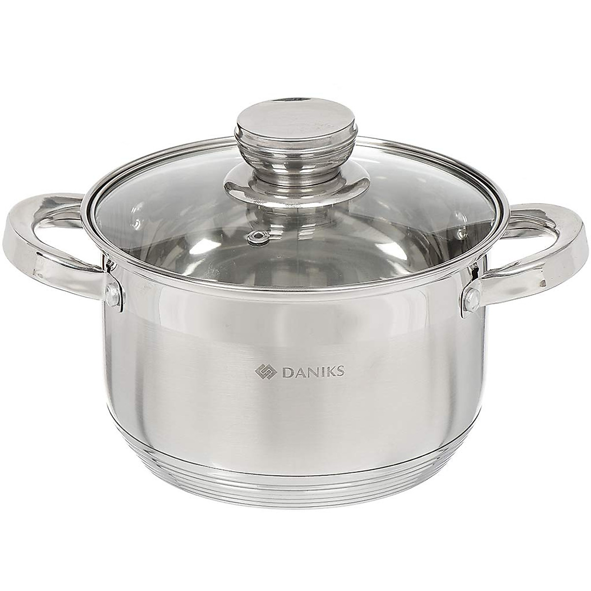 Daniks Standard Stainless Steel Stock Pot with Glass Lid | Induction 2 Quart | Dishwasher Safe Pot | Measuring Scale | Soup Pasta Stew Pot | Silver