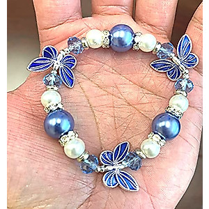 fiona Butterfly Bracelet - Butterfly Jewelry Gift For Women Girls - Butterfly Lovers Gift Stretch Bangle (Blue)