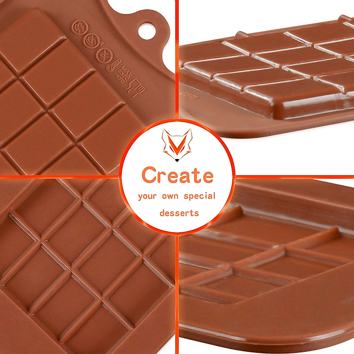 V-fox Silicone Break-Apart Chocolate, Protein and Energy Bar Molds (Set of 2)
